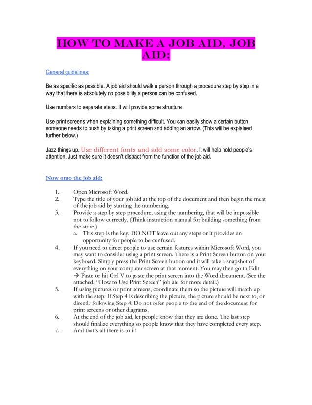 How to Make a Job Aid Job Aid | DOC