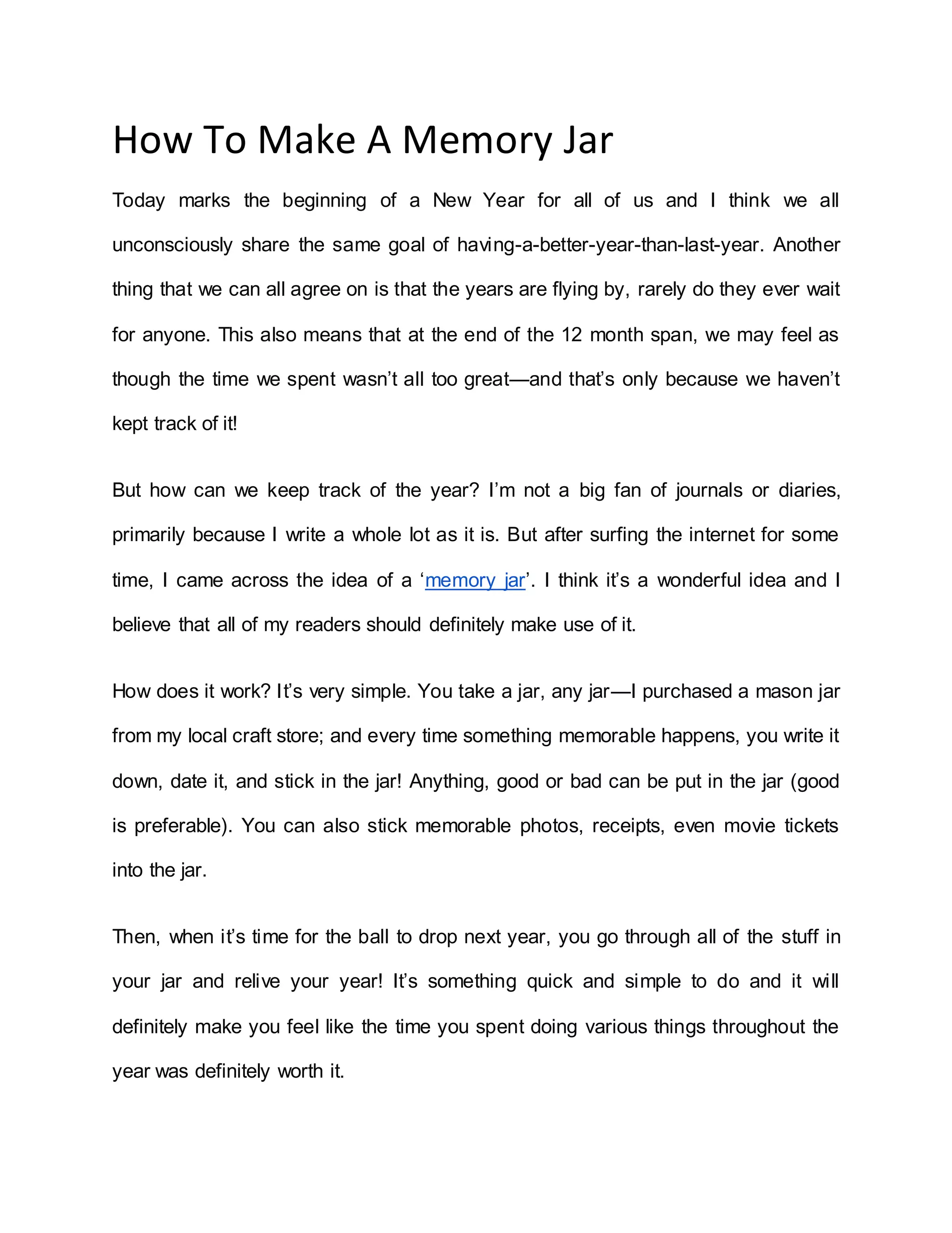 How to make a memory jar | PDF