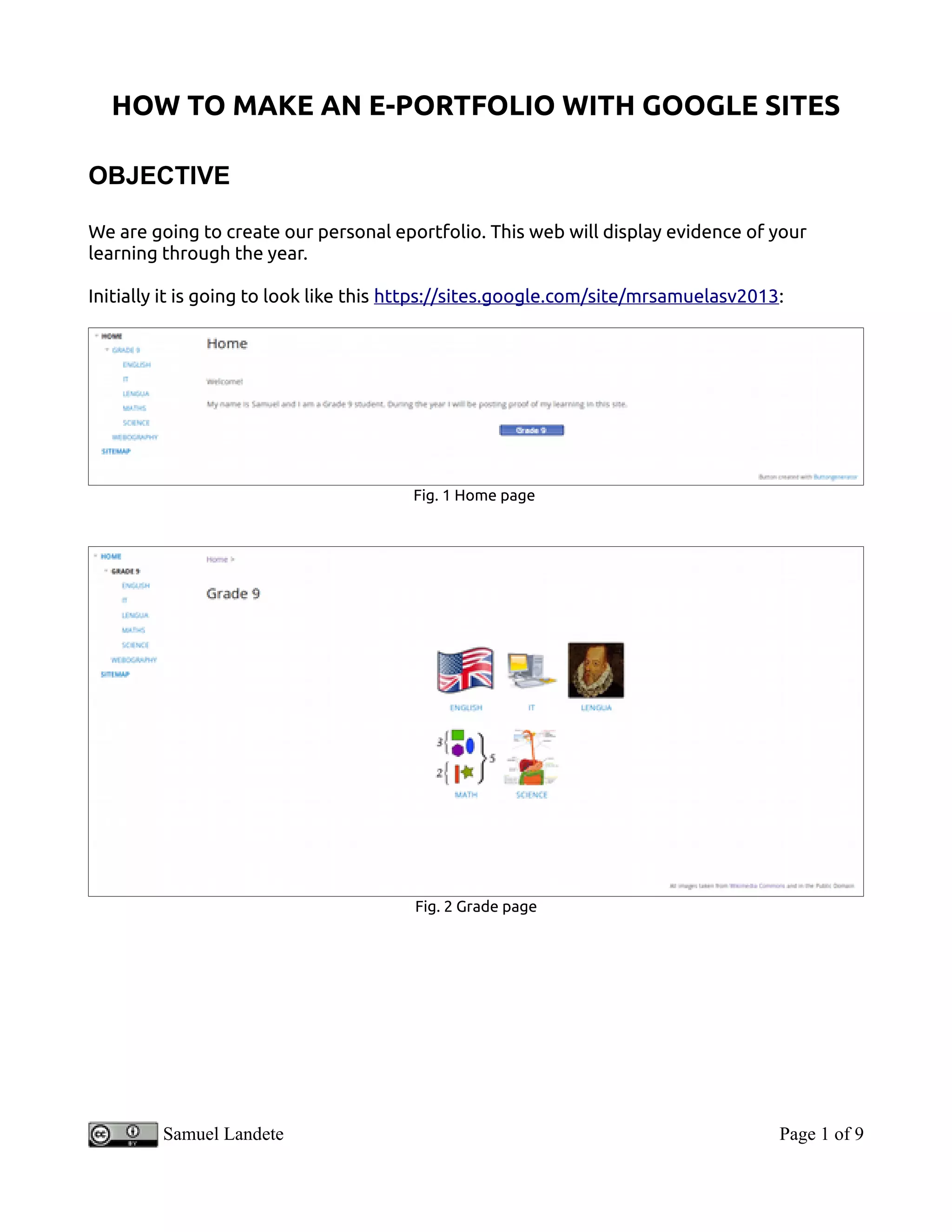 How to make an eportfolio using Google Sites for Grade 9 learners | PDF