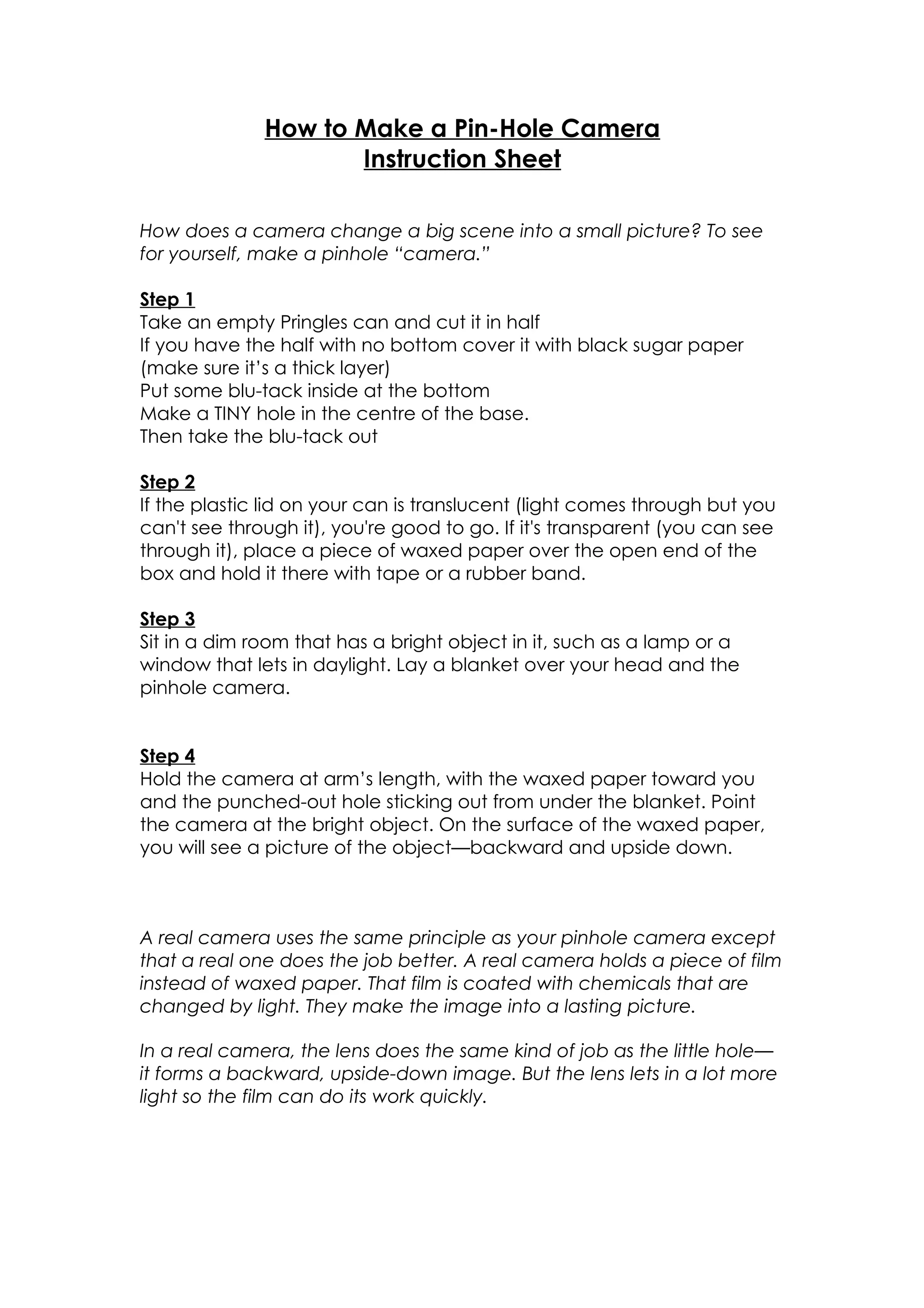 How To Make A Pin-Hole Camera | DOC