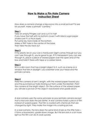 How To Make A Pin-Hole Camera | PDF