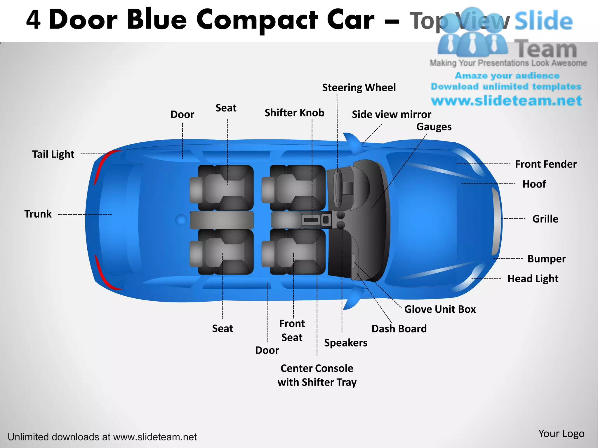 How to make arrows 4 door blue car top view presentation templates and ...