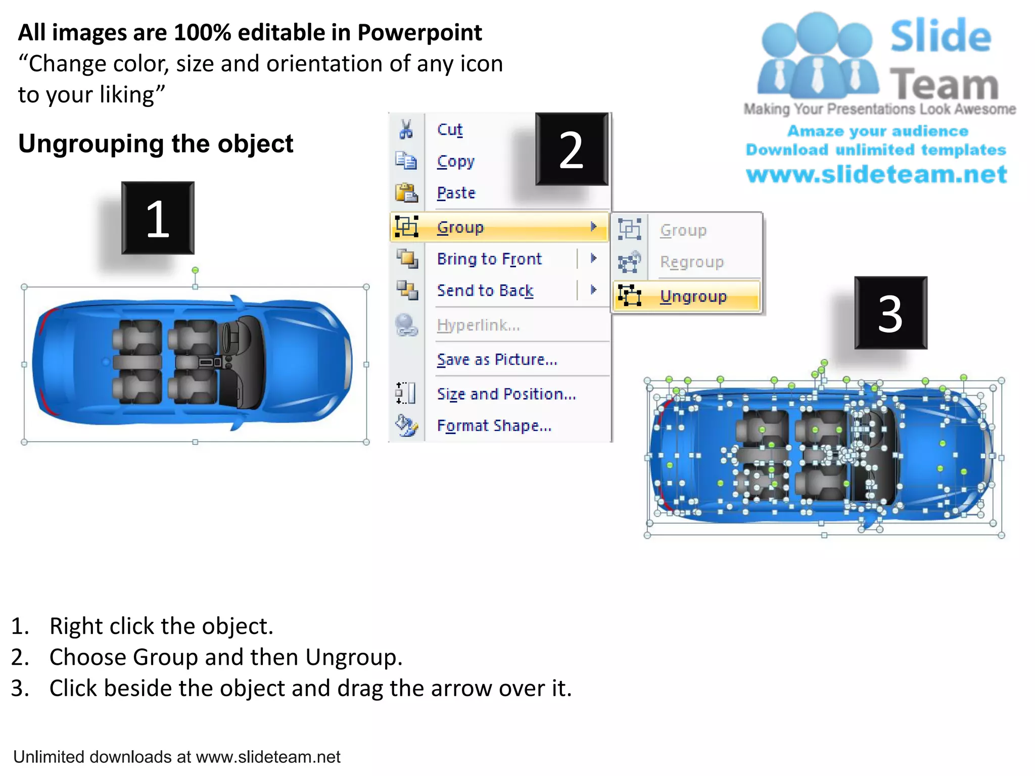 How to make arrows 4 door blue car top view presentation templates and ...