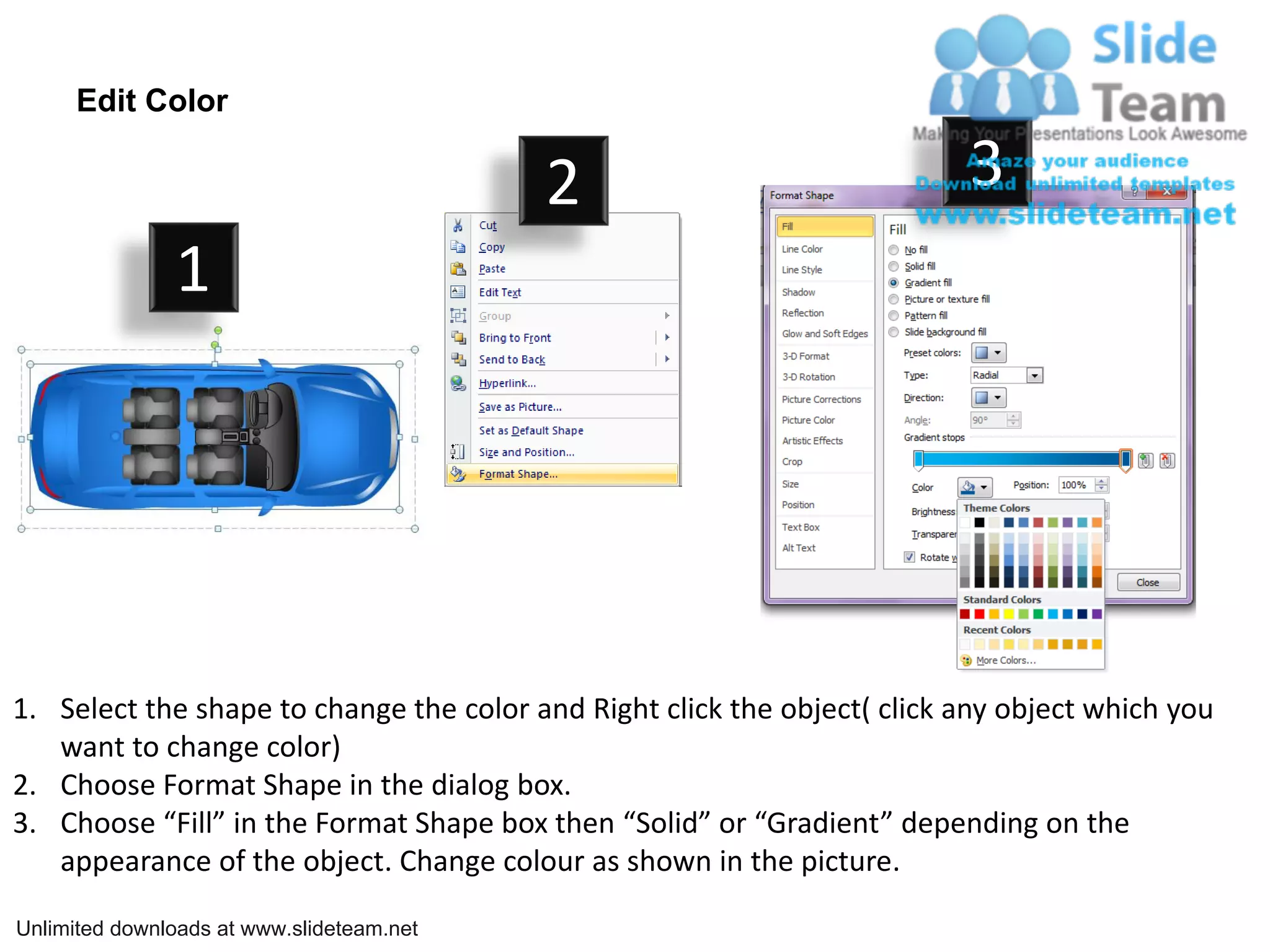 How to make arrows 4 door blue car top view presentation templates and ...