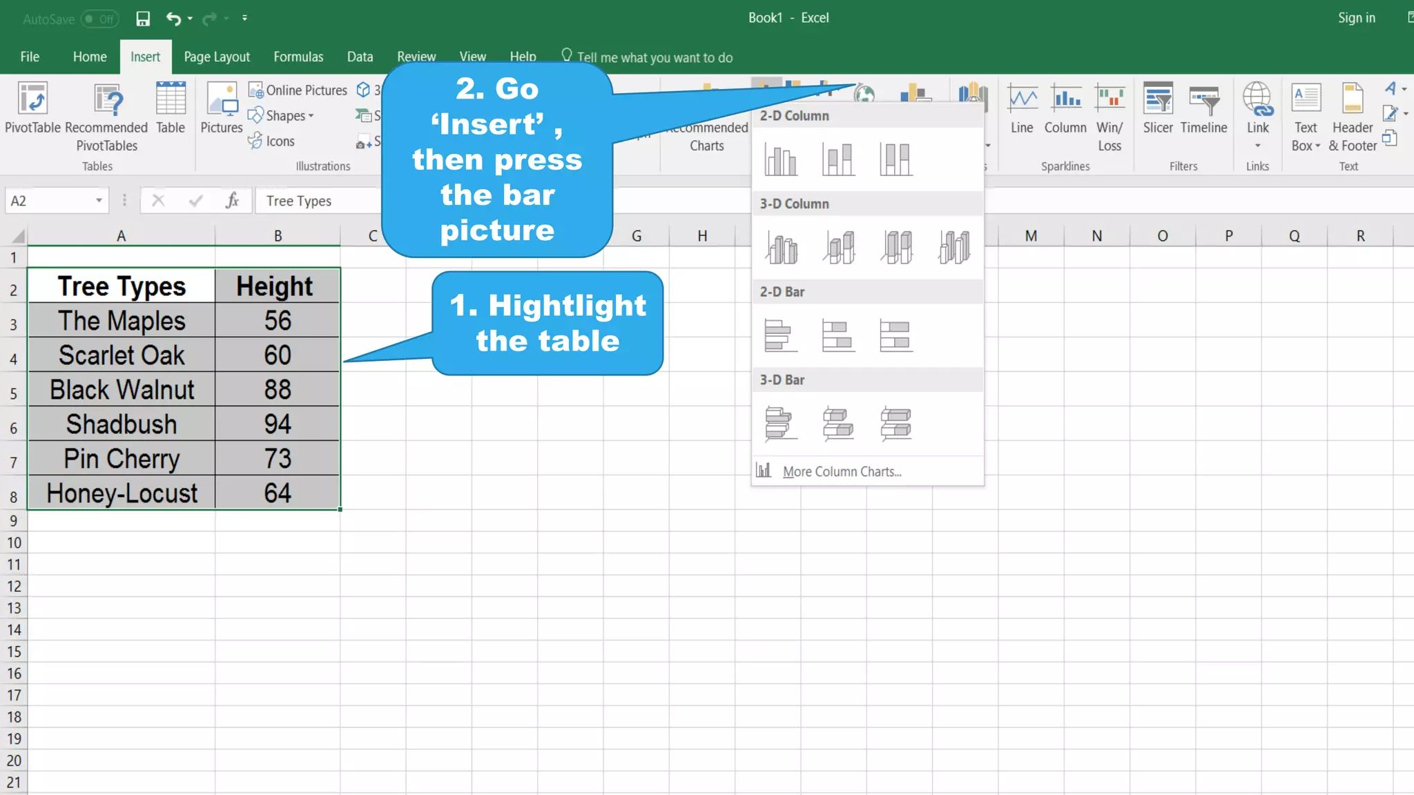 How to make a simple bar graph in exel 2016 | PPTX