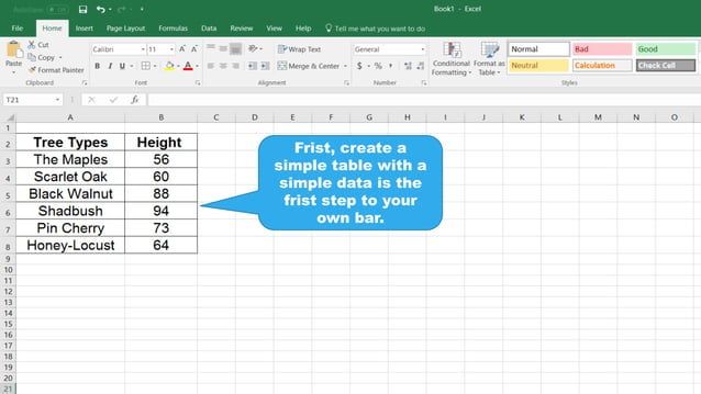 How to make a simple bar graph in exel 2016 | PPTX