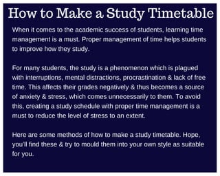 How to make a study timetable | PDF