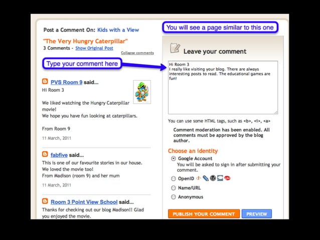 How to make comments on a blog - www.pointviewschoolroom3.blogspot.com