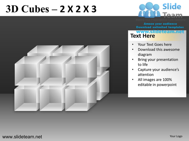 How to make create 3d cubes building blocks stacked 2x2x3 powerpoint presentation slides and ppt ...