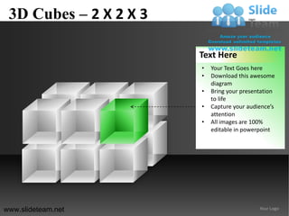How to make create 3d cubes building blocks stacked 2x2x3 powerpoint presentation slides and ppt ...