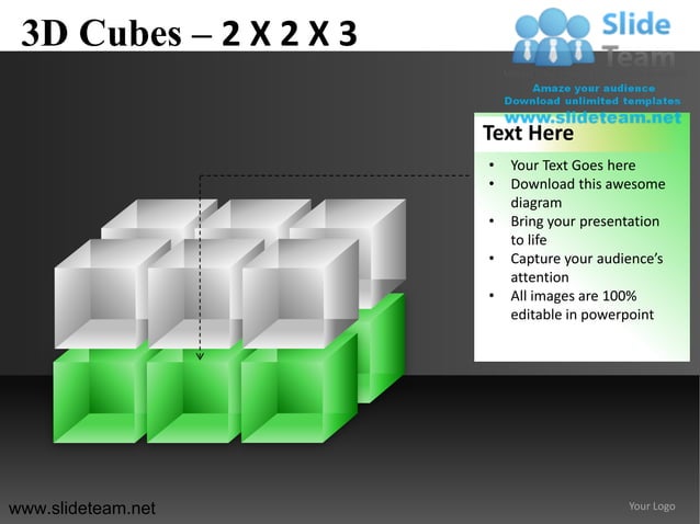 How to make create 3d cubes building blocks stacked 2x2x3 powerpoint presentation slides and ppt ...