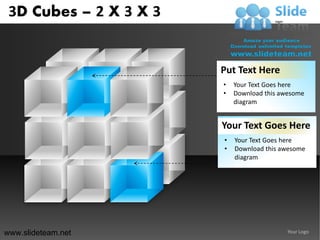 How to make create 3d cubes building blocks stacked 2x3x3 powerpoint ...