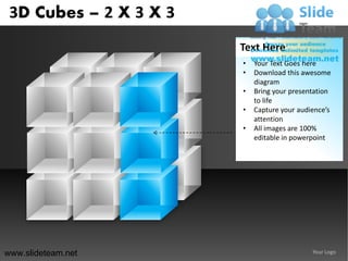 How to make create 3d cubes building blocks stacked 2x3x3 powerpoint presentation slides and ppt ...