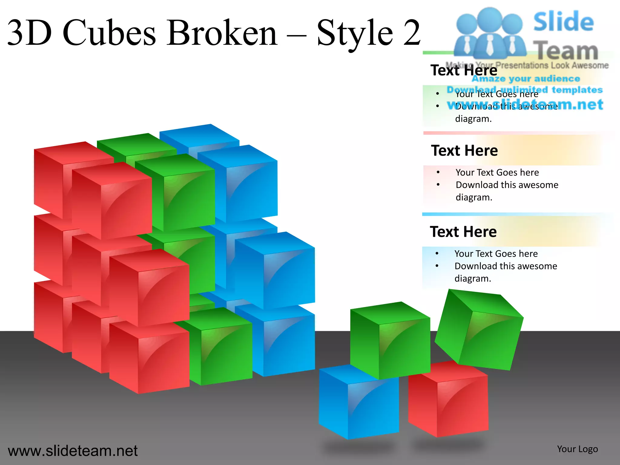 How to make create 3d cubes building blocks stacked broken design 2 powerpoint presentation ...