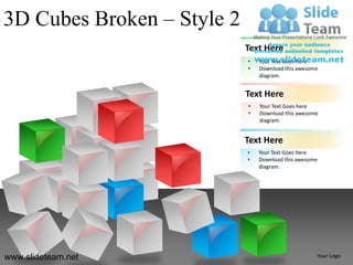 How to make create 3d cubes building blocks stacked broken design 2 powerpoint presentation ...