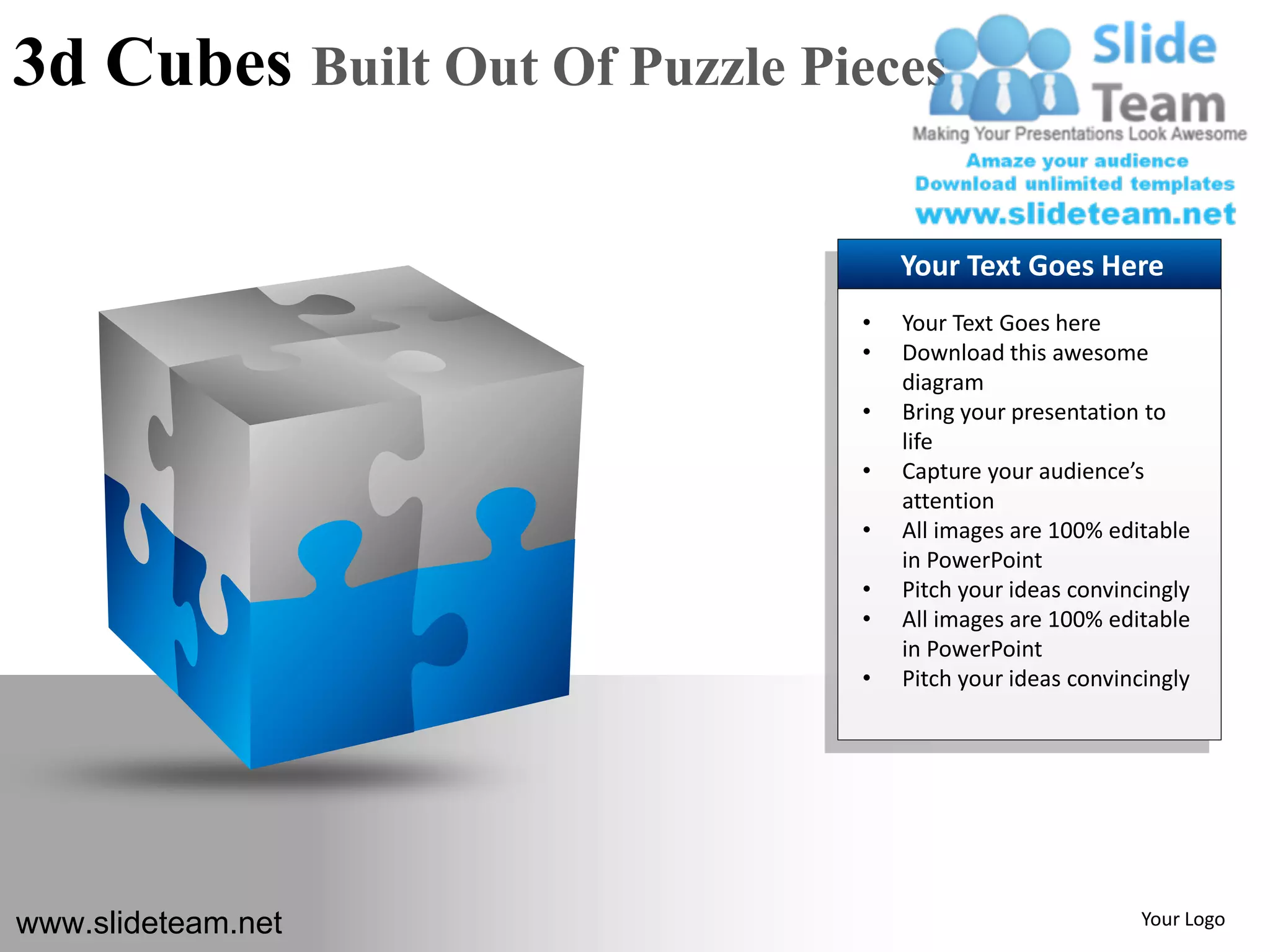 How to make create 3d cubes building blocks stacked built out of puzzle powerpoint presentation ...