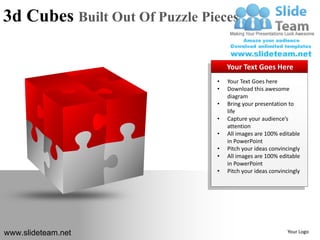How to make create 3d cubes building blocks stacked built out of puzzle powerpoint presentation ...