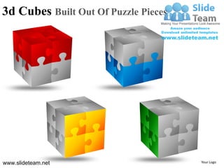 How to make create 3d cubes building blocks stacked built out of puzzle powerpoint presentation ...