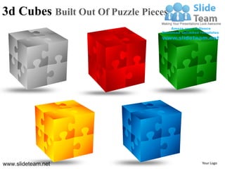 How to make create 3d cubes building blocks stacked built out of puzzle powerpoint presentation ...