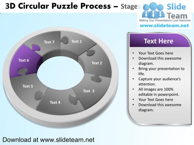 How to make create 3 d doughnut chart circular puzzle with hole in center process stages 7 style ...