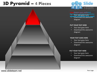How to make create 3d pyramid stacked shapes chart 4 pieces powerpoint presentation slides and ...