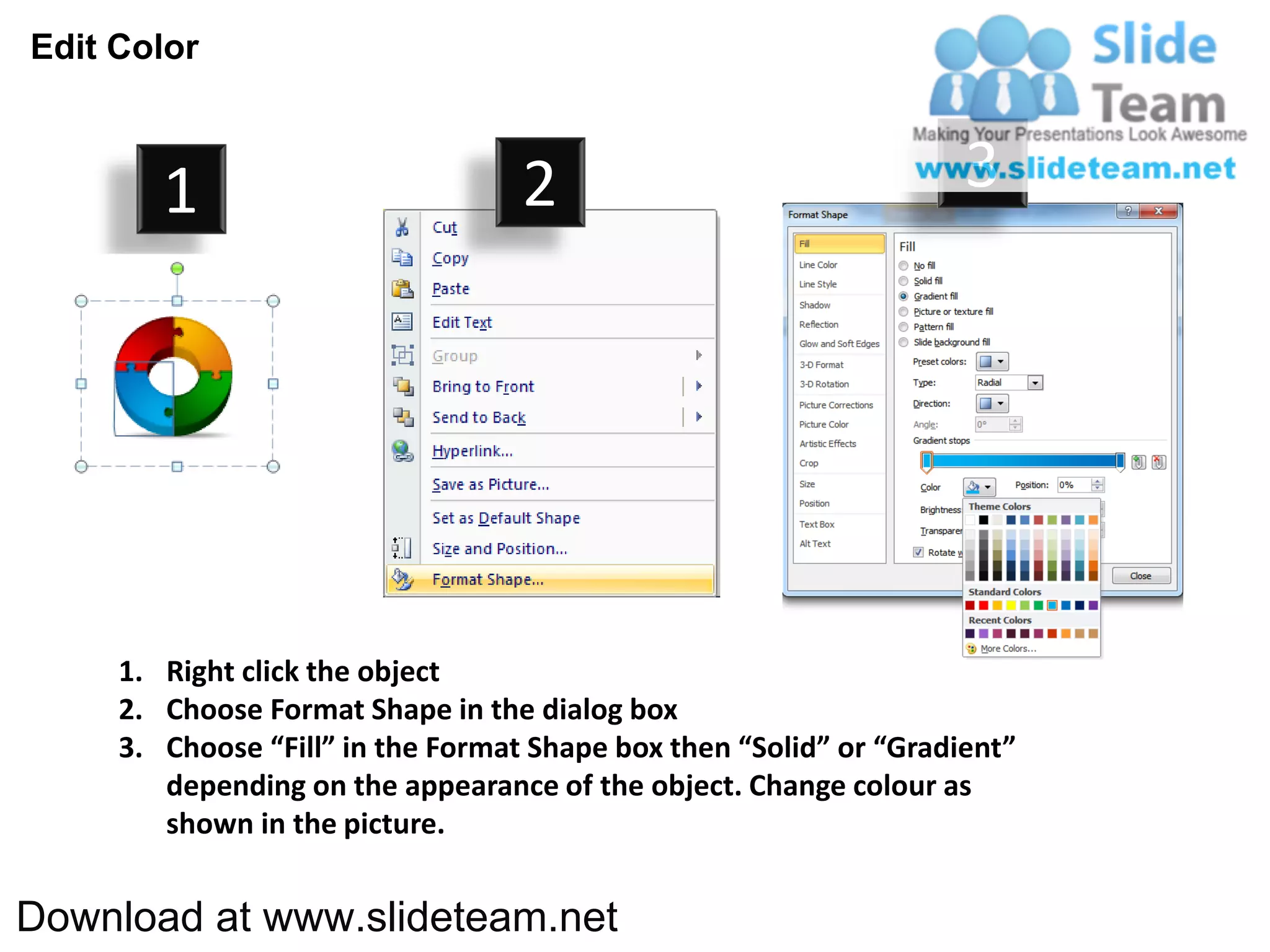 How to make create 4 pieces doughnut chart circular puzzle with hole in ...