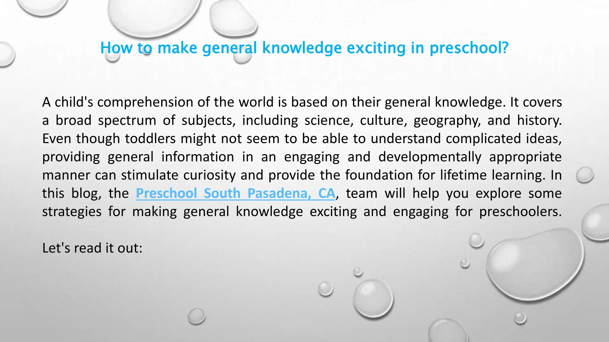How to make general knowledge exciting in preschool? | PPTX