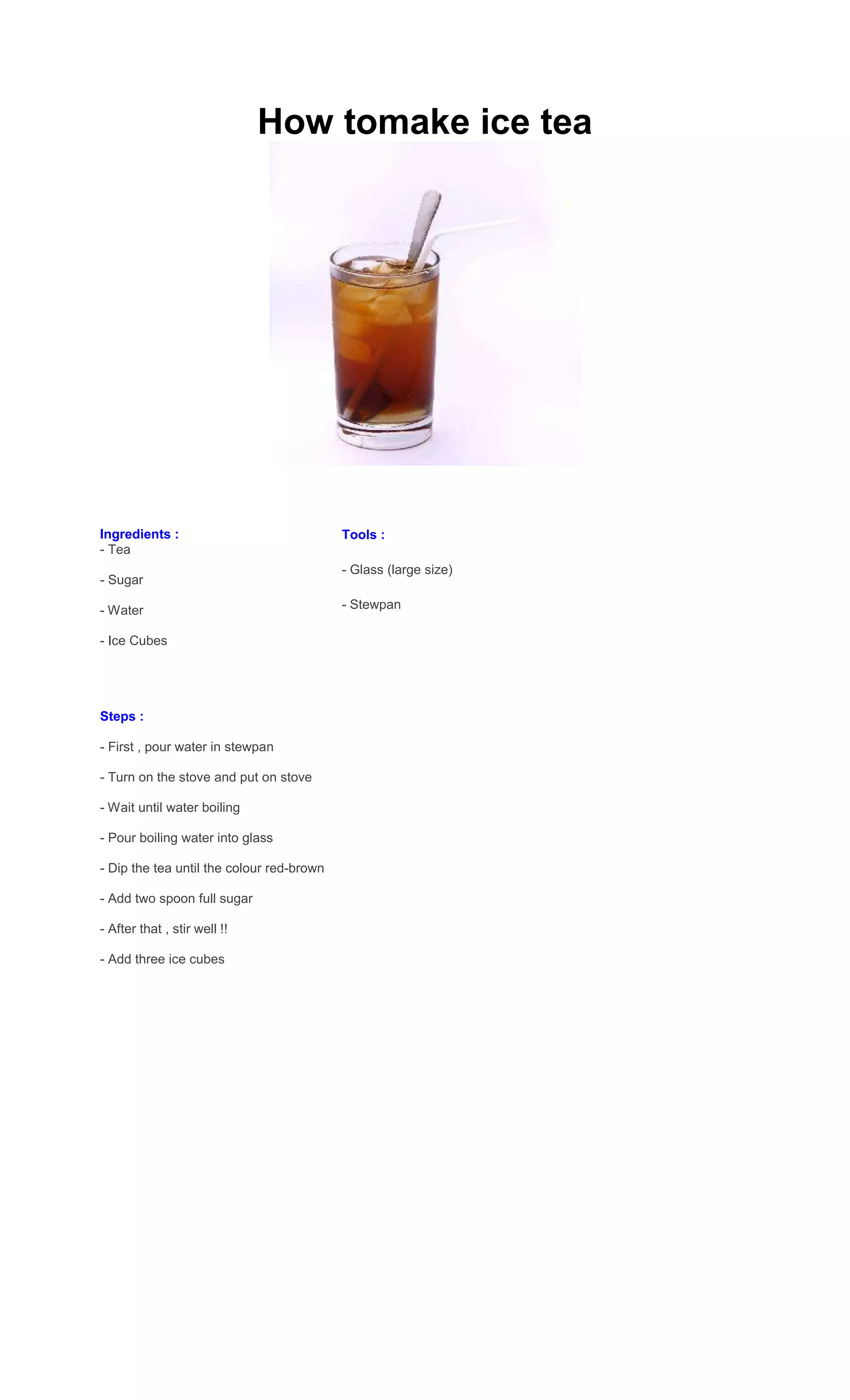 How tomake ice tea | DOCX