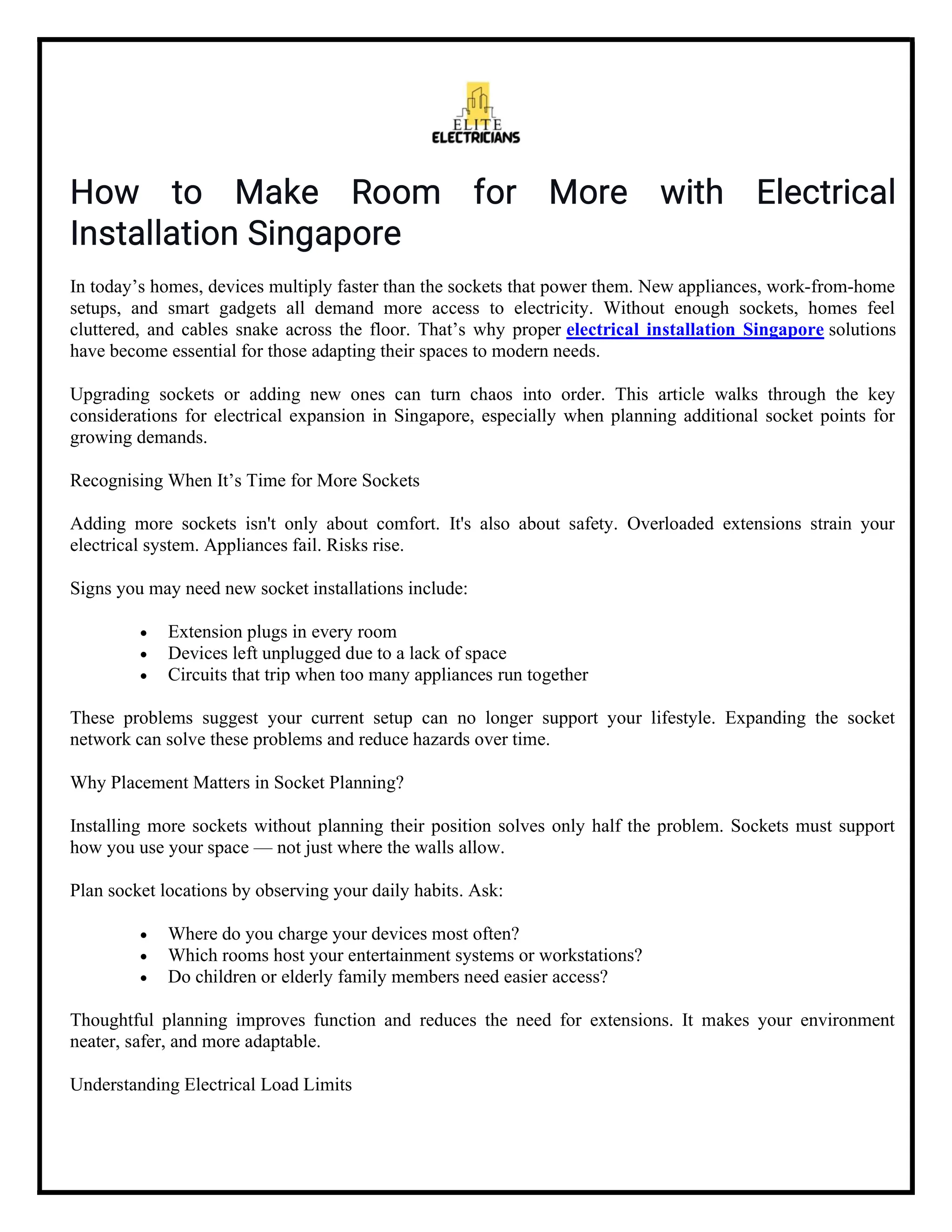 How to Make Room for More with Electrical Installation Singapore.pdf