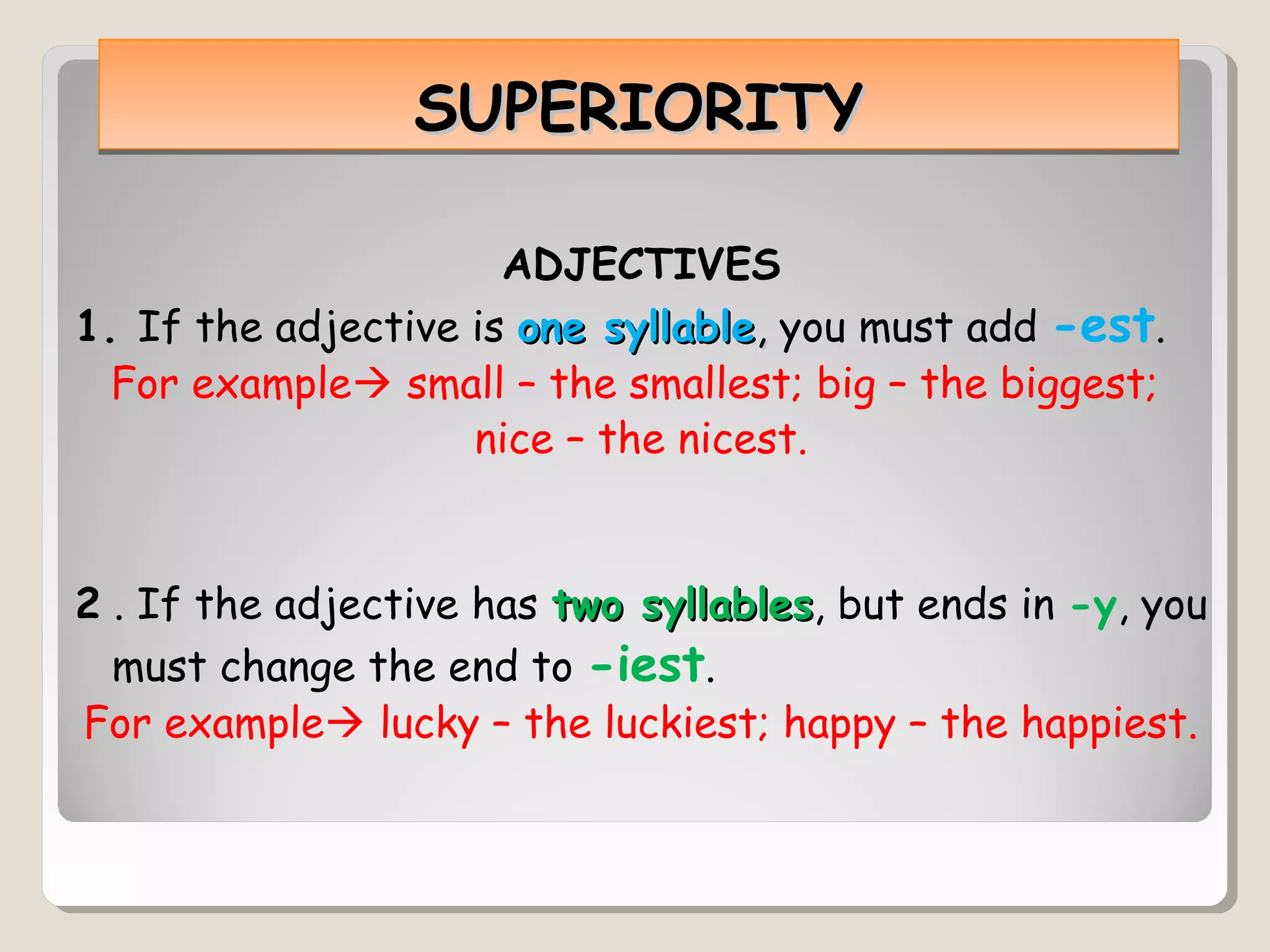 How to make superlatives in english a2 | PPT