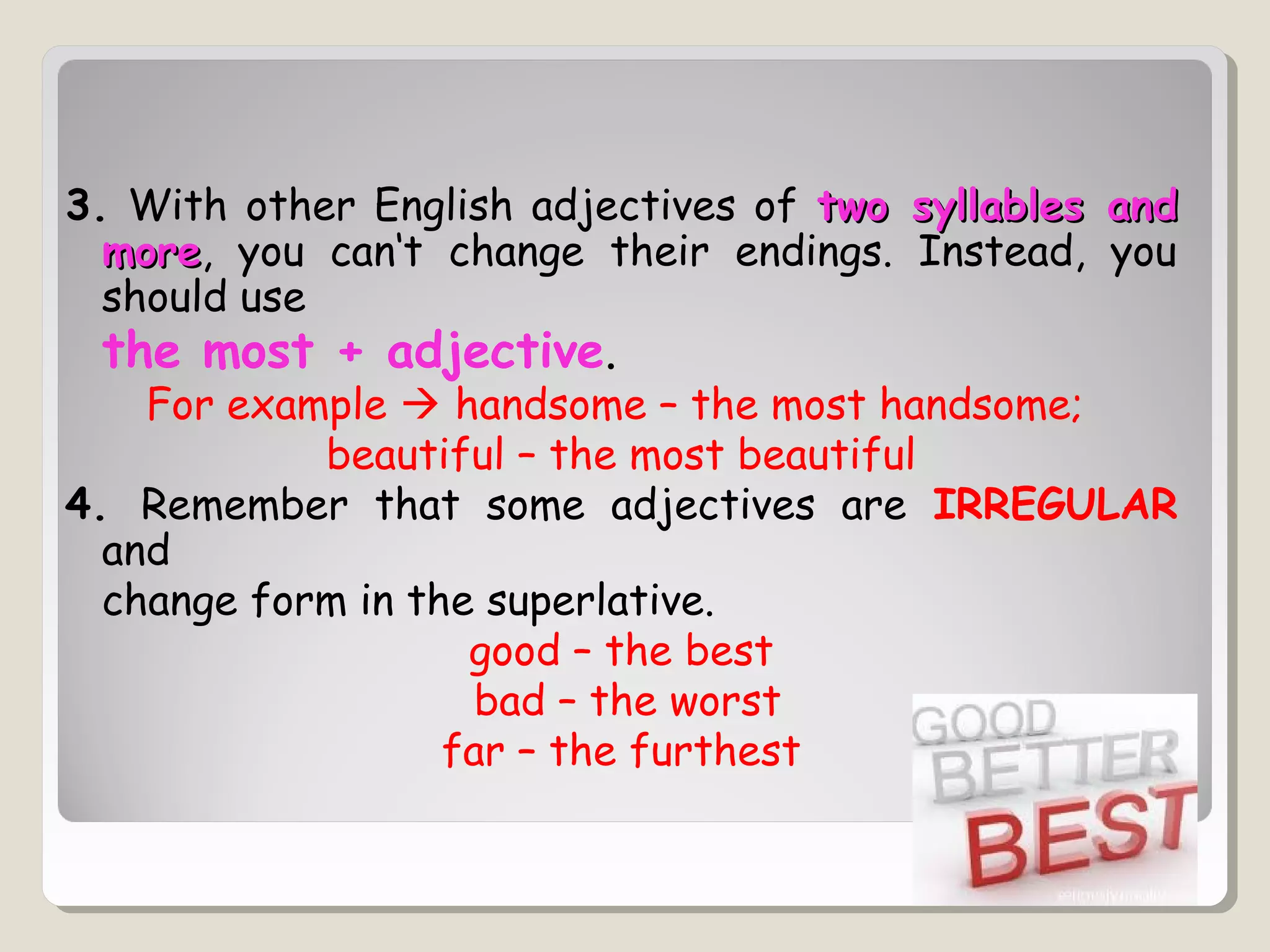 How to make superlatives in english a2 | PPT
