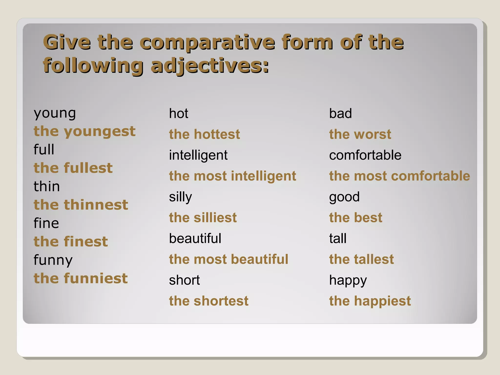 How to make superlatives in english a2 | PPT