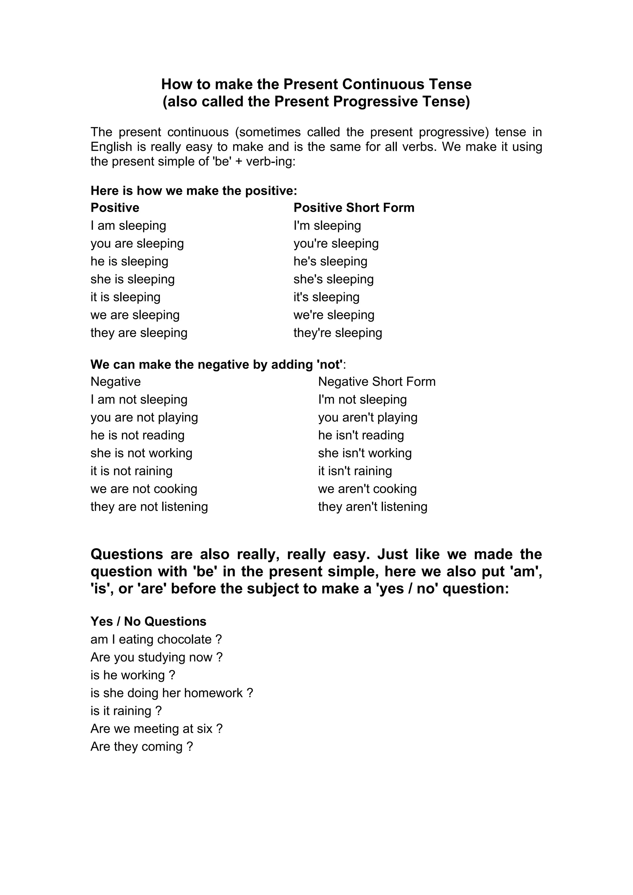 How to make the present continuous tense convertido | PDF