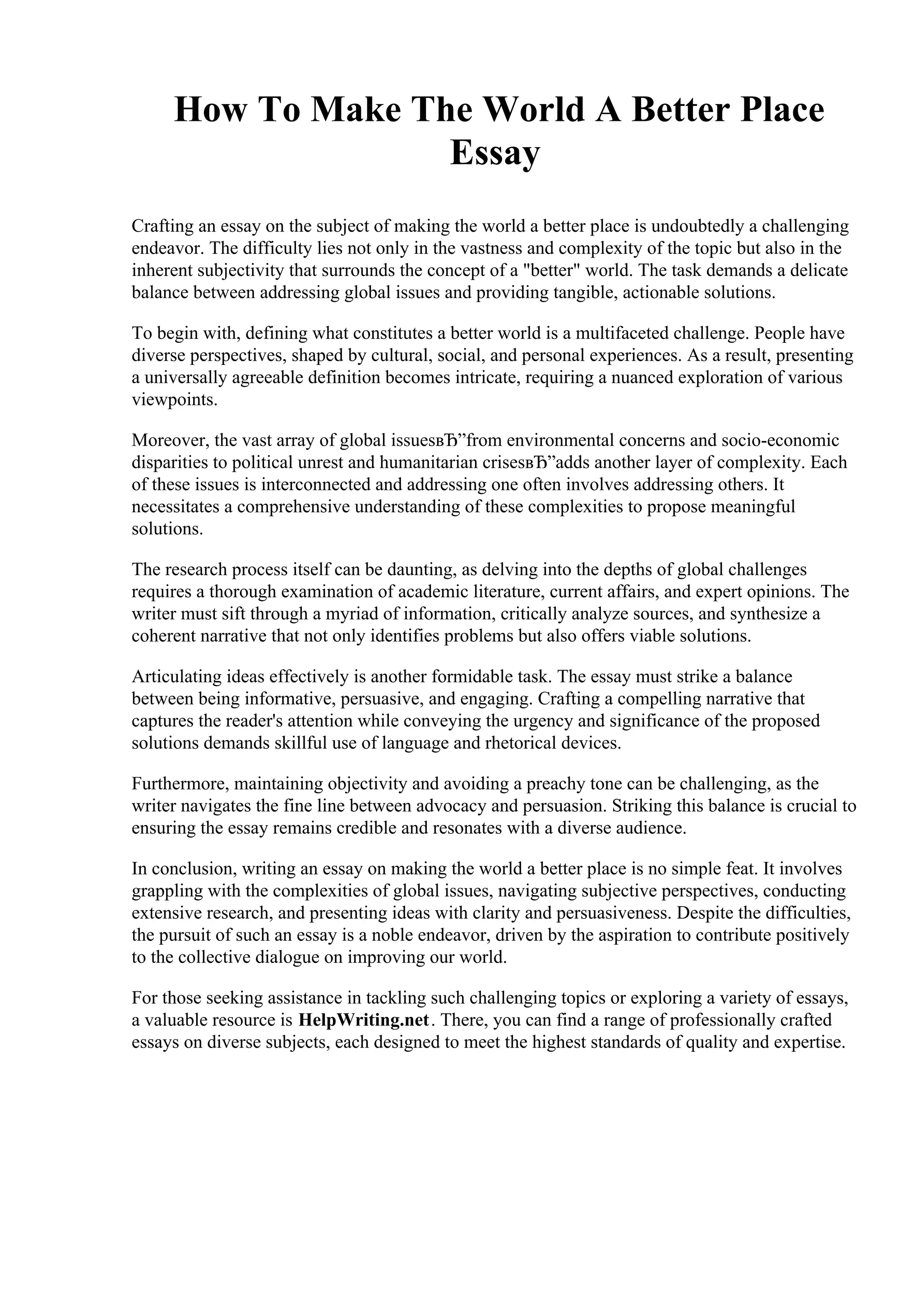 How To Make The World A Better Place Essay.pdf