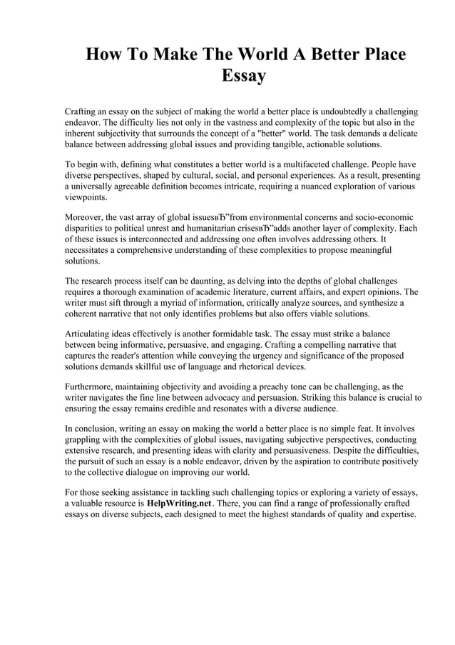 How To Make The World A Better Place Essay.pdf | Homework and Study ...
