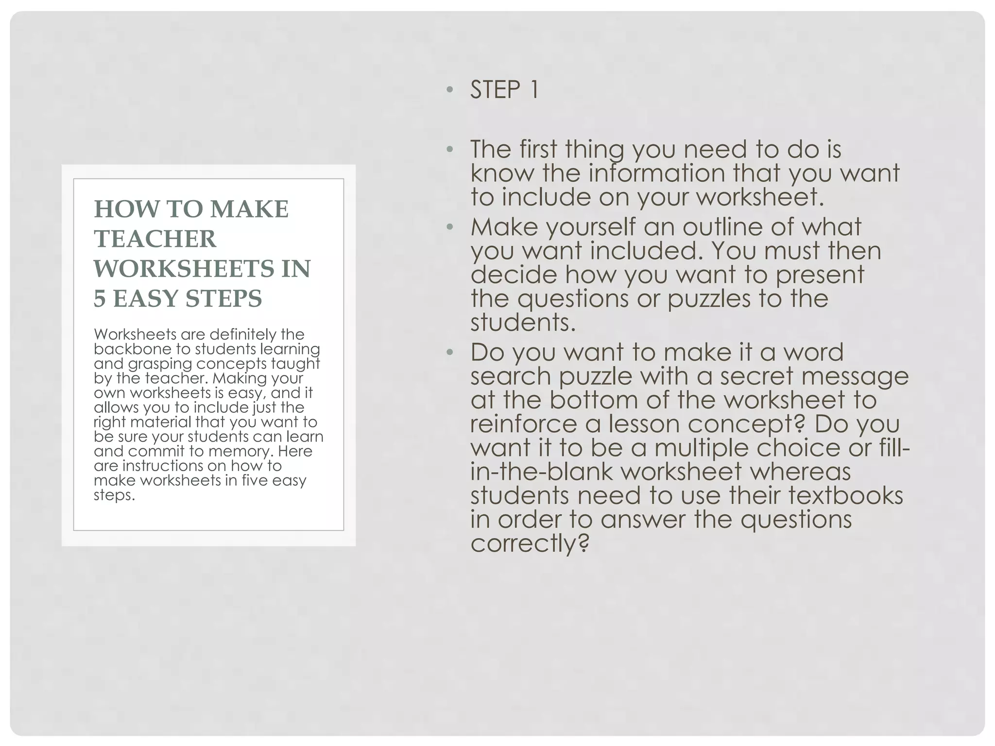 How to make worksheets | PPTX