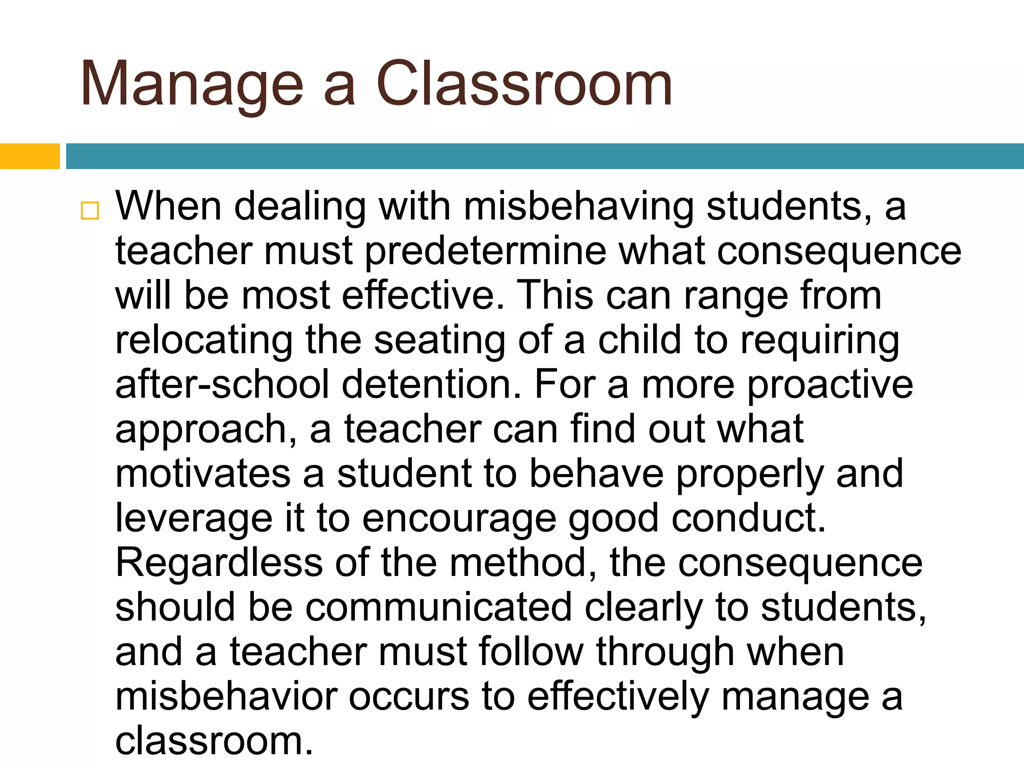 How to Manage a Classroom When a Student Misbehaves | PPTX