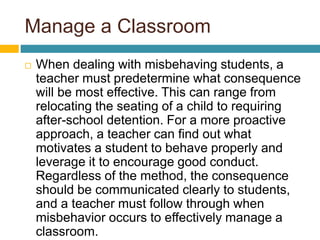 How to Manage a Classroom When a Student Misbehaves | PPT
