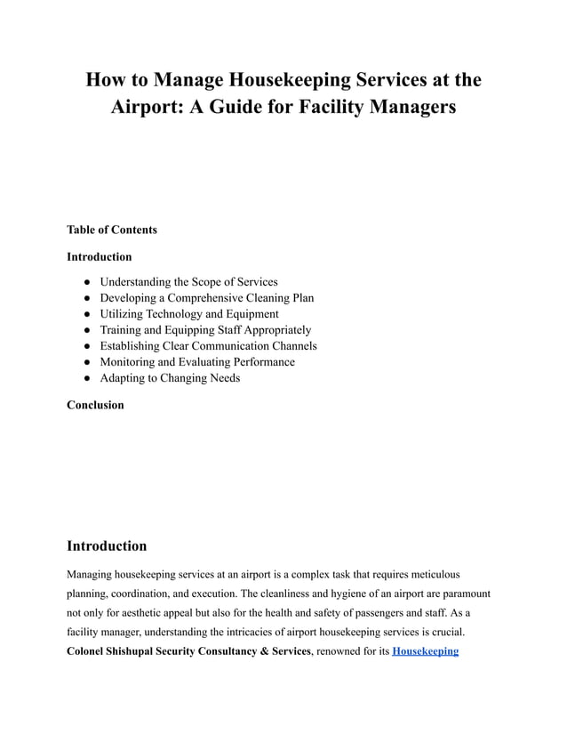 How to Manage Housekeeping Services at the Airport: A Guide for Facility Managers | PDF ...