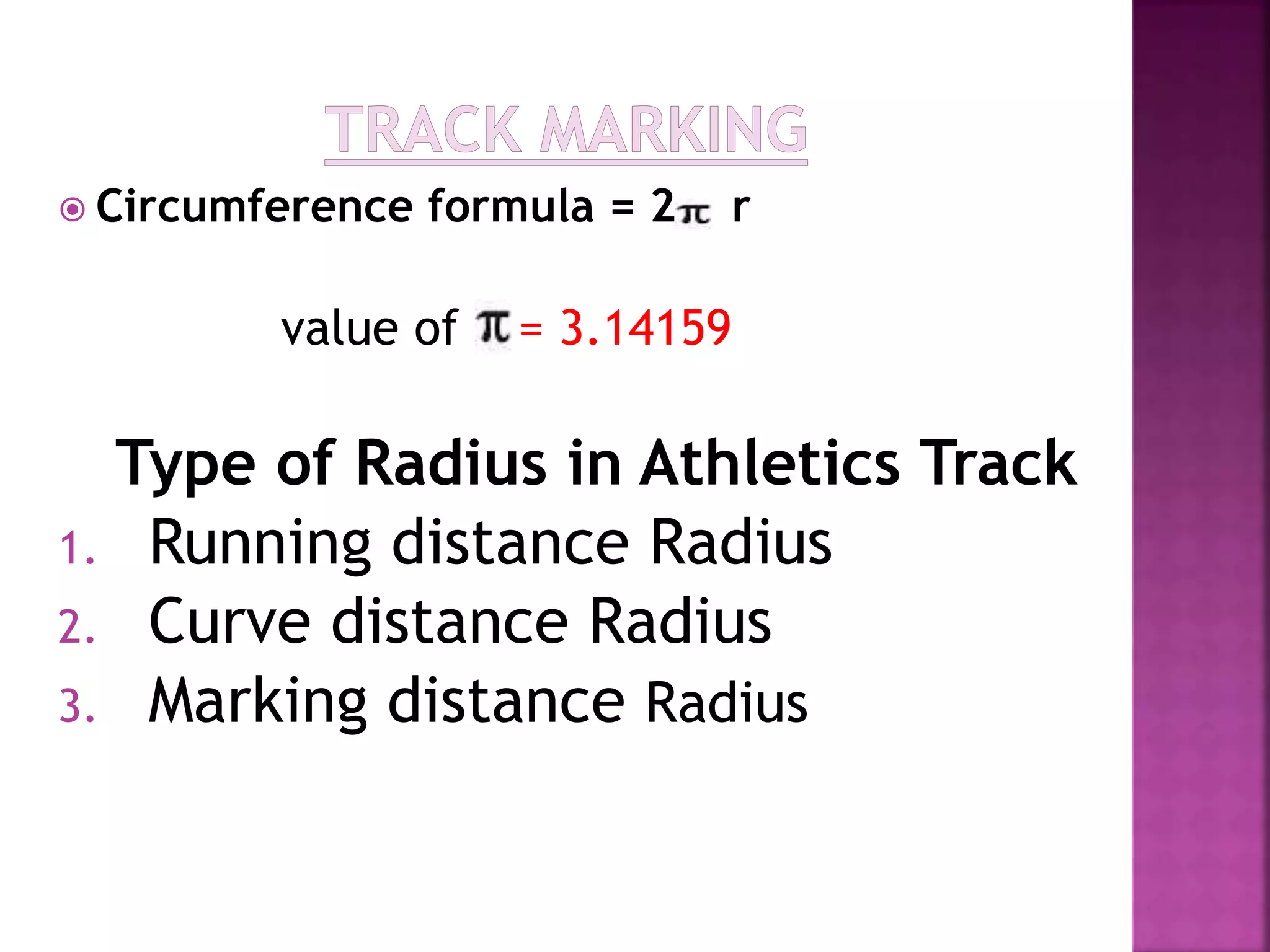 How to mark track 400mt. 84.39