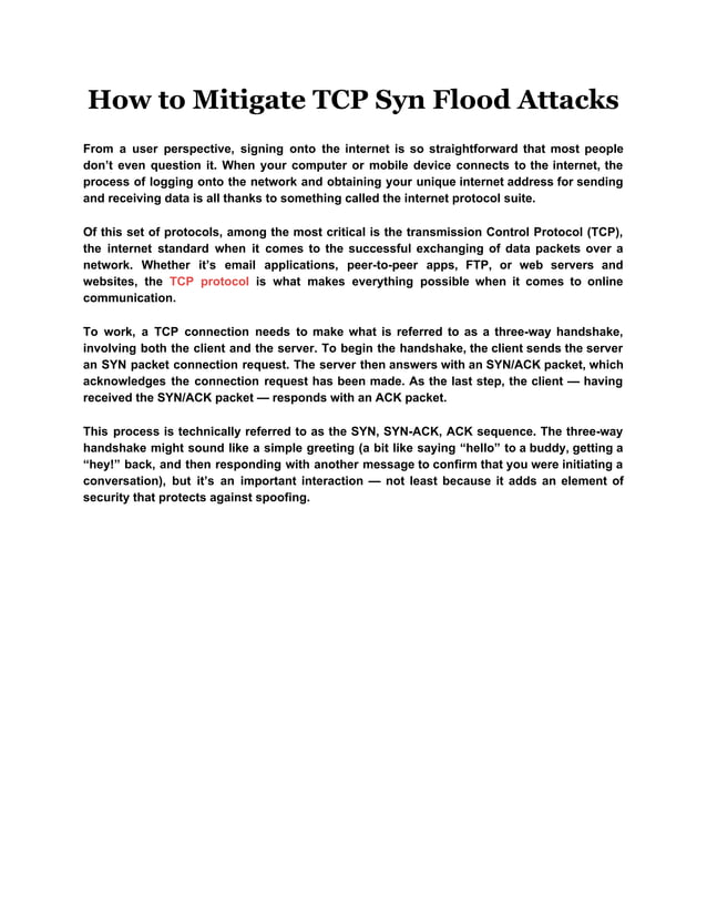 How to mitigate tcp syn flood attacks | PDF
