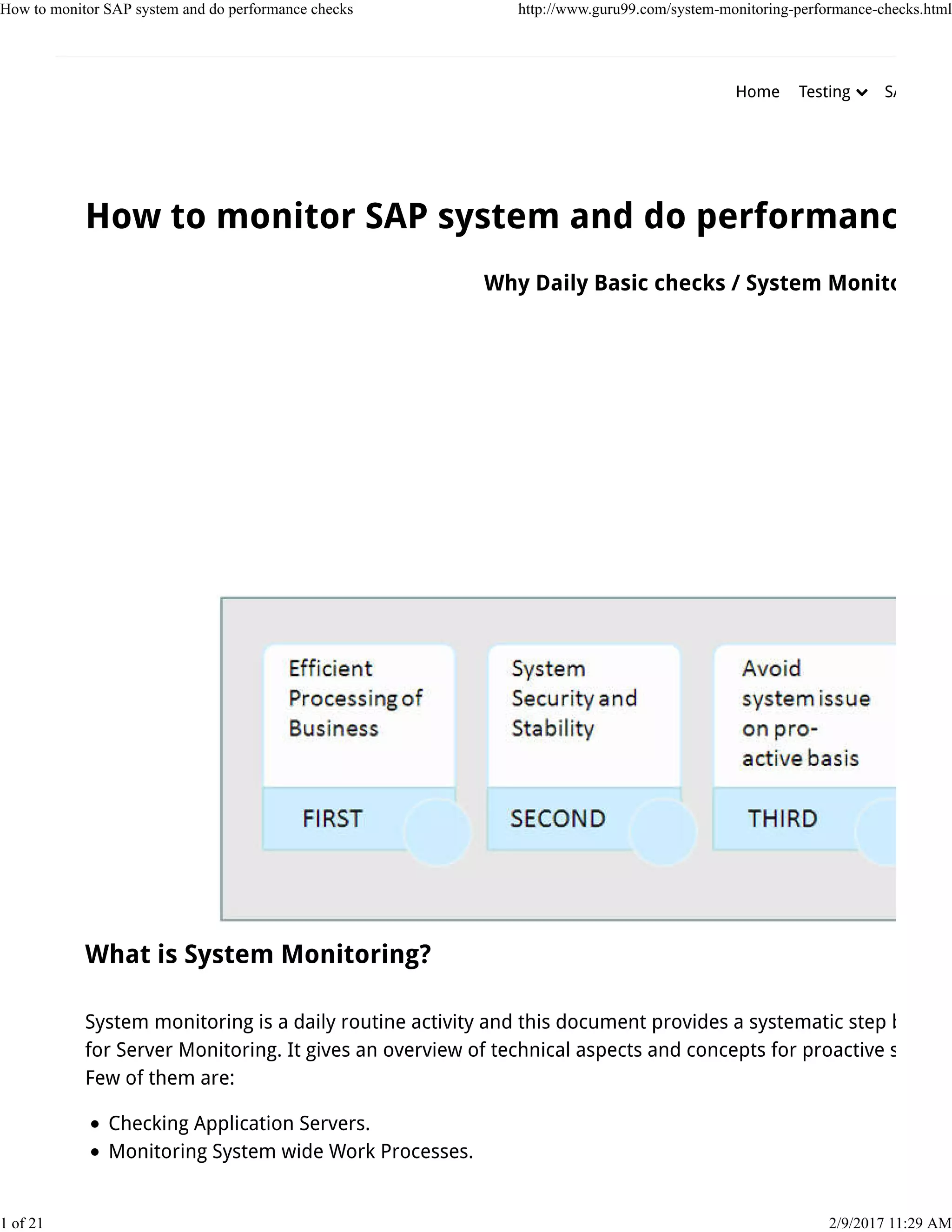How to monitor sap system and do performance checks | PDF | Operating Systems | Computer ...