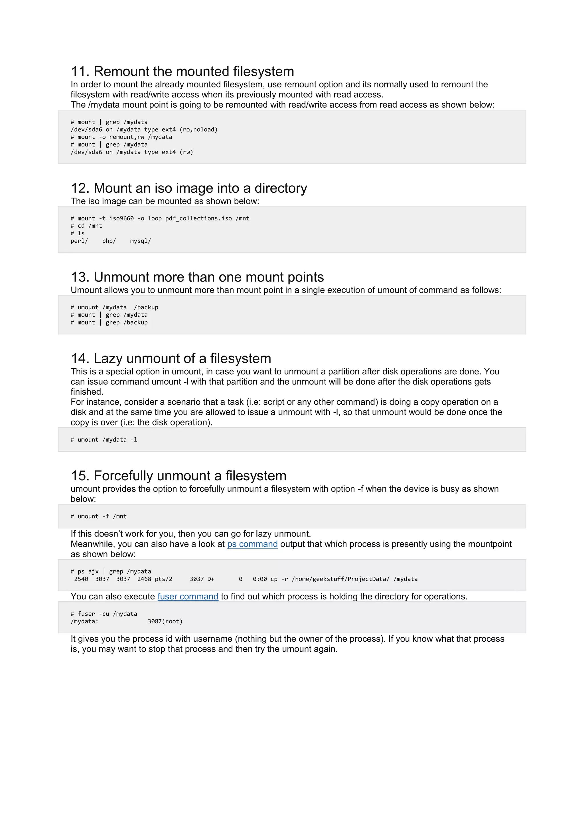 How to mount and unmount filesystem | PDF