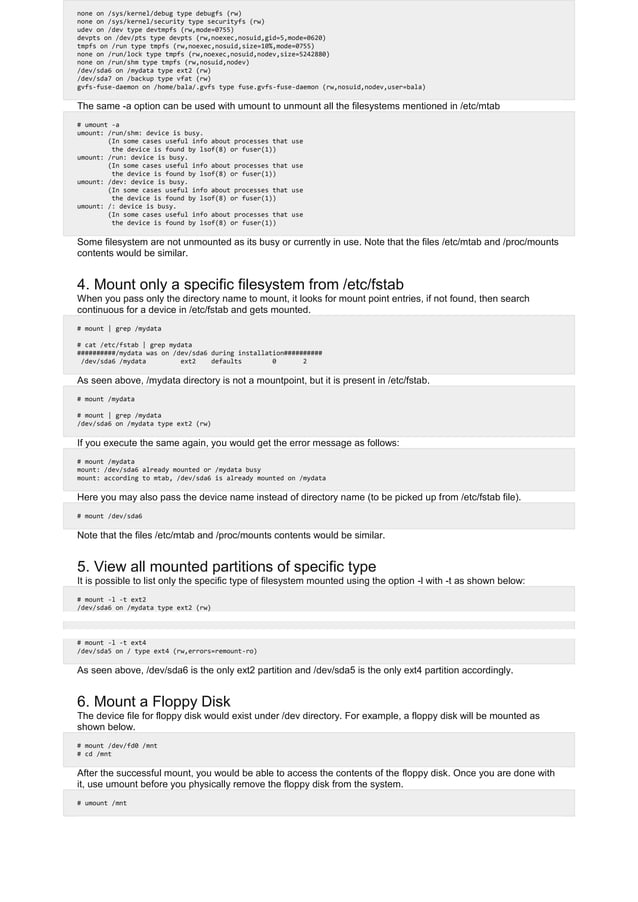 How to mount and unmount filesystem | PDF