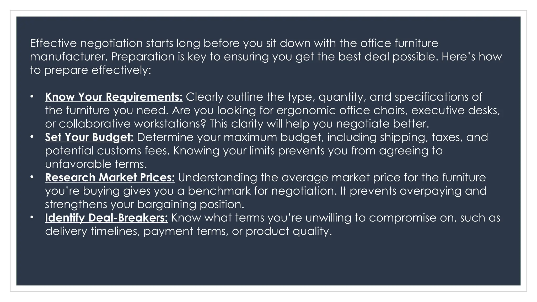 How to Negotiate Terms with Office Furniture Manufacturers | PPTX