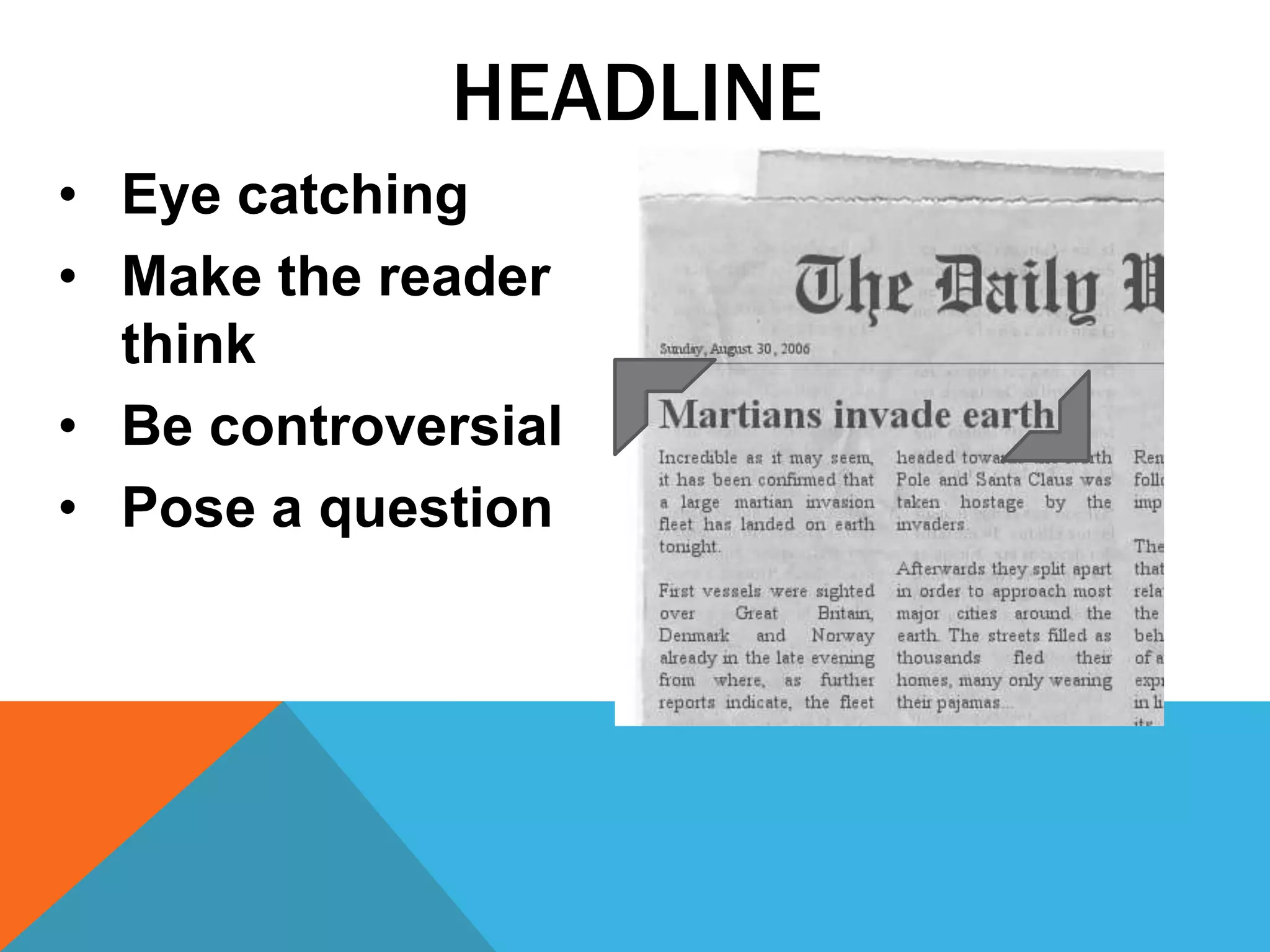 Assignment: how to create a newspaper article | PPTX