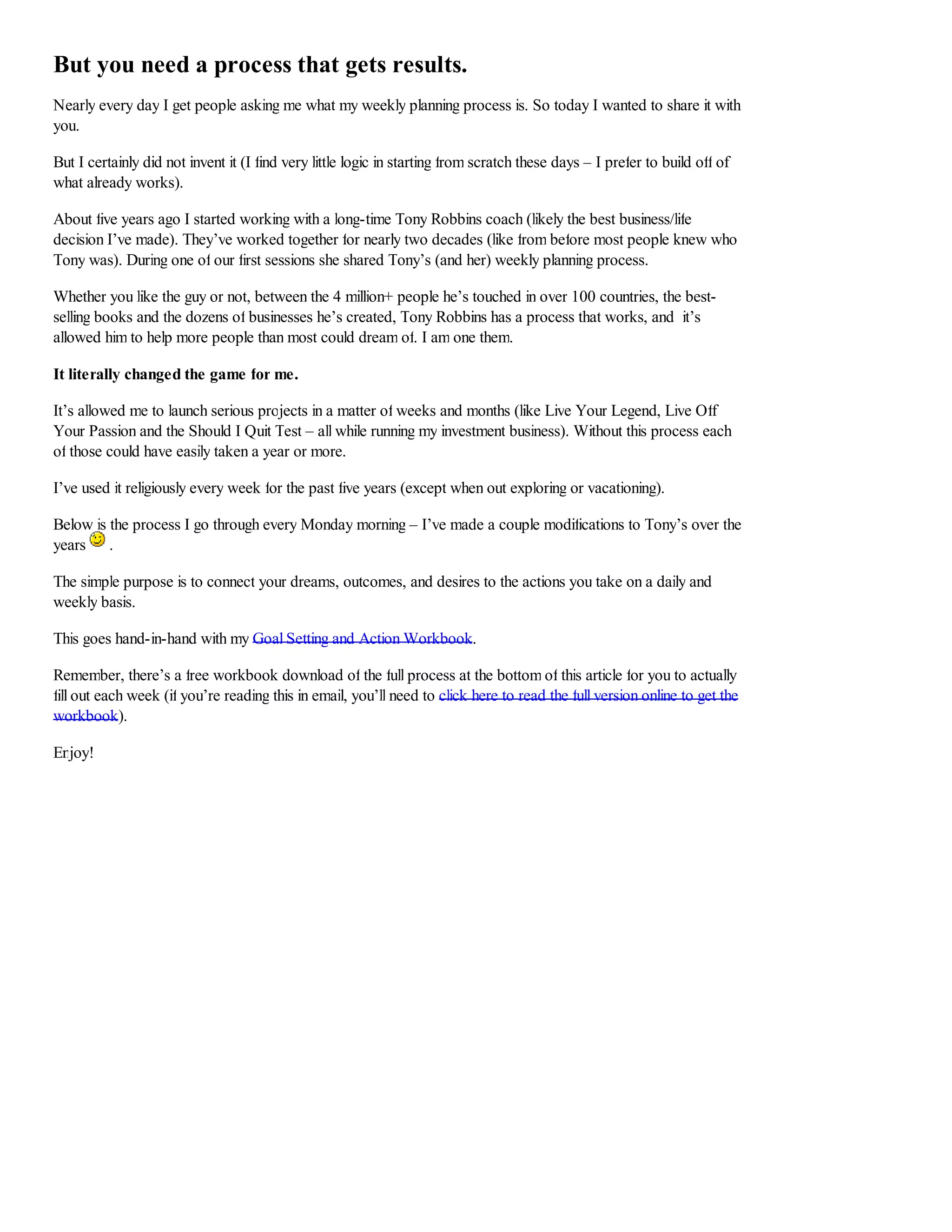 How tony robbins plans his week (my 5 step process + free worksheet ...