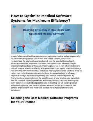 Maximizing Efficiency in Medical Software Systems: Best Practices | PDF