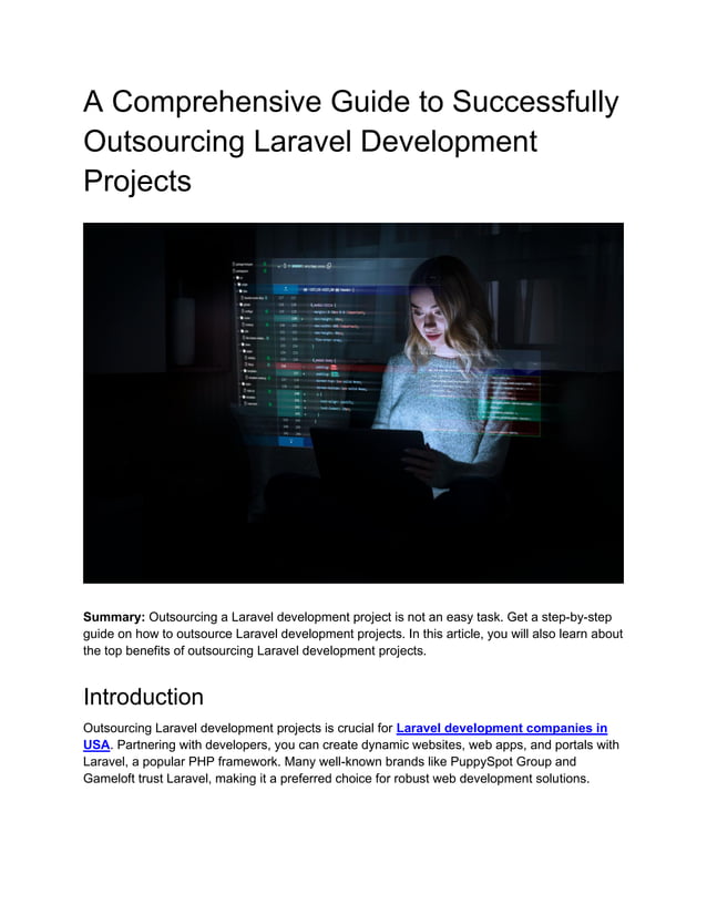 A Comprehensive Guide to Successfully Outsourcing Laravel Development Projects | PDF