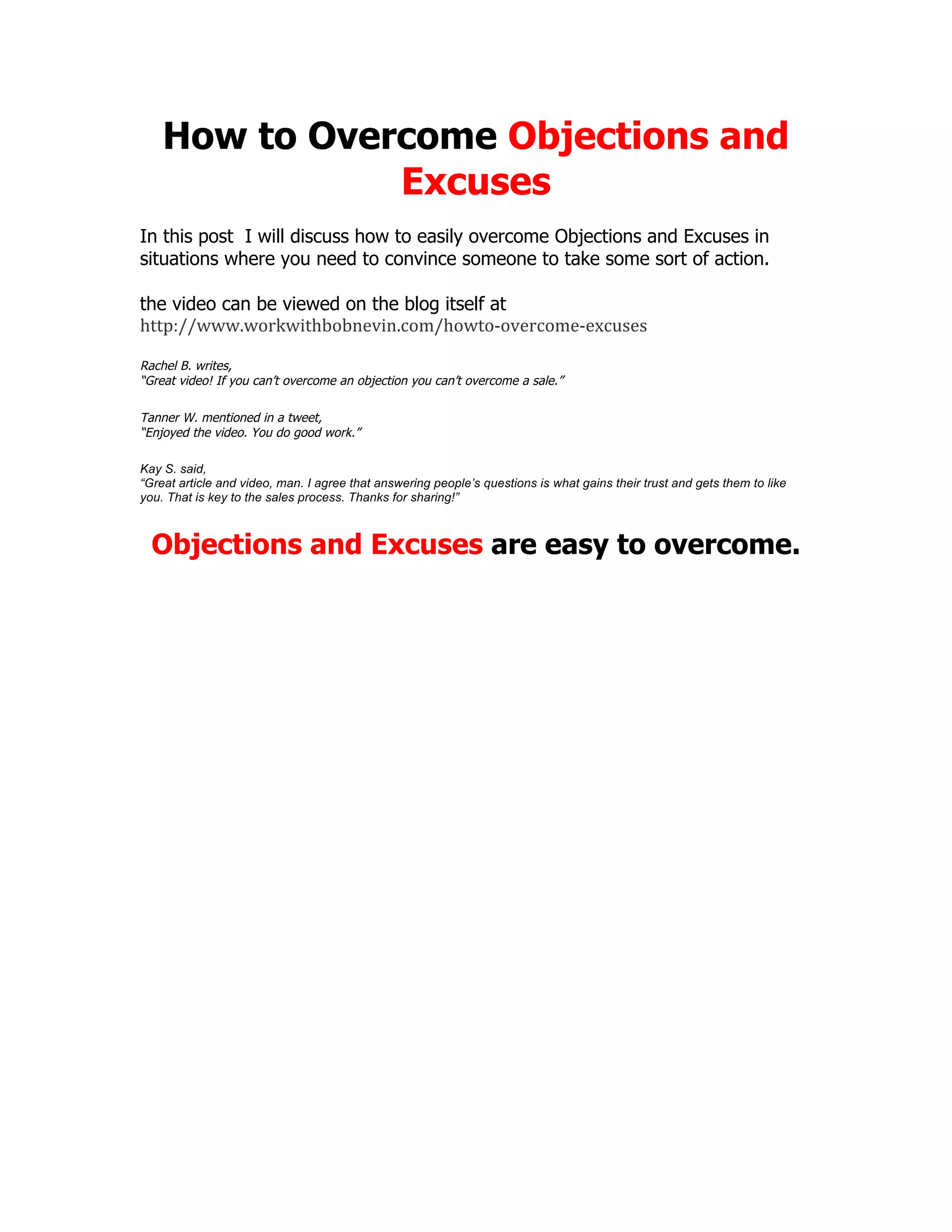 How to overcome objections and excuses | PDF